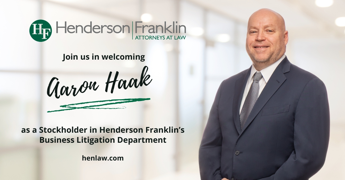 Florida Board Certified Construction Law Attorney Joins Henderson Franklin